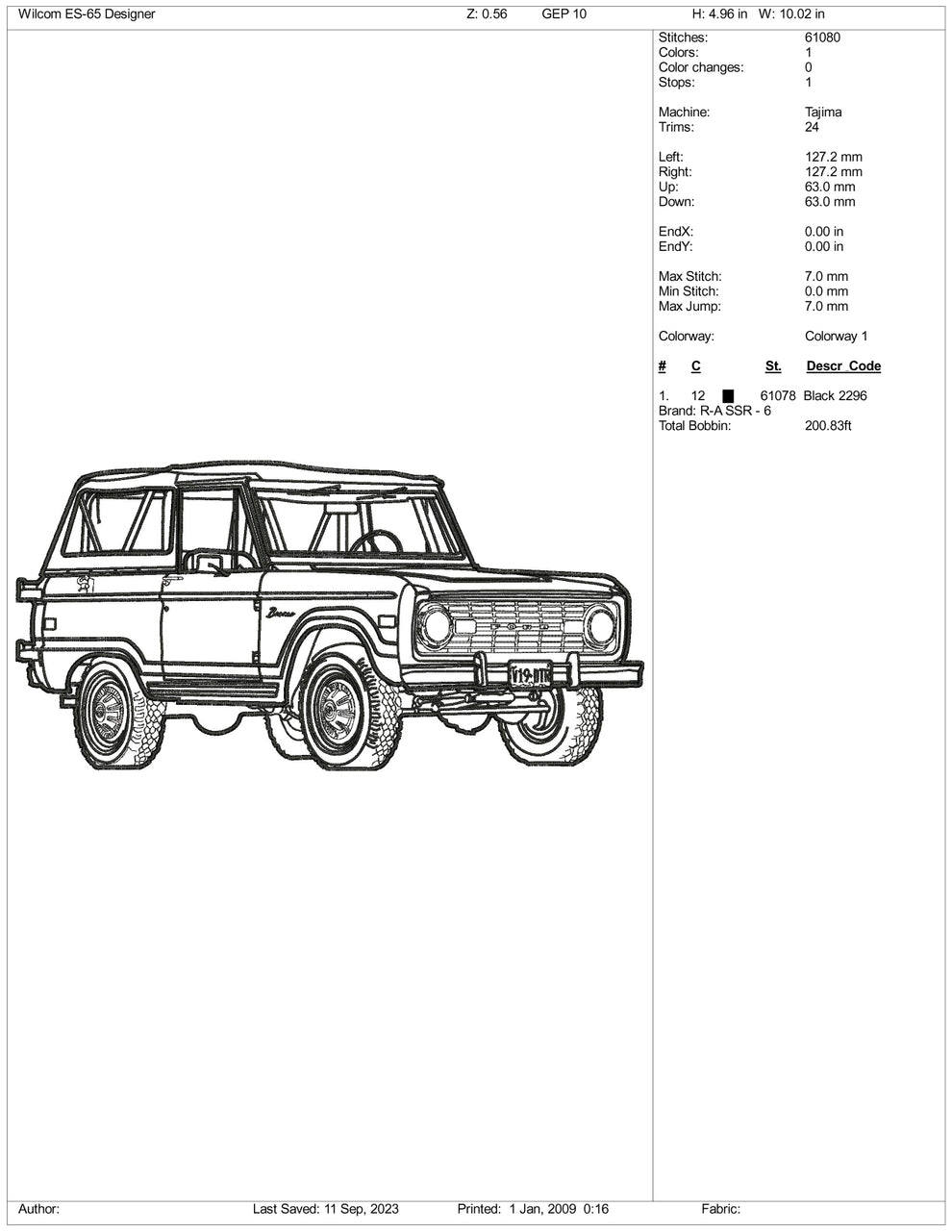 Ford Bronco Line Art Embroidery Design Files - 3 Size's – Store