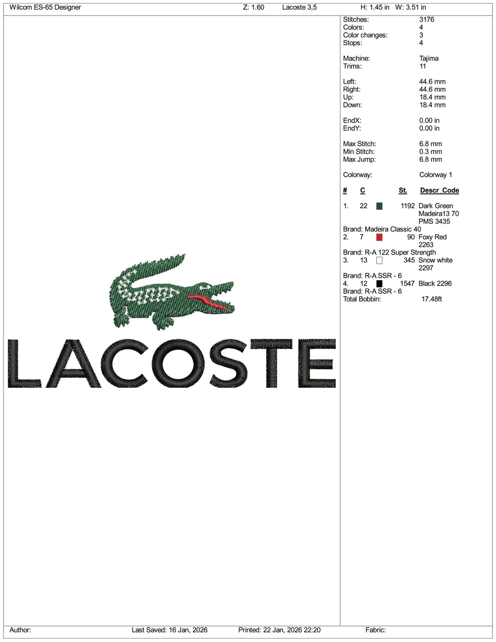 Lacoste Logo Embroidery Design Files - 3 Size's – Online Embroidery Designs