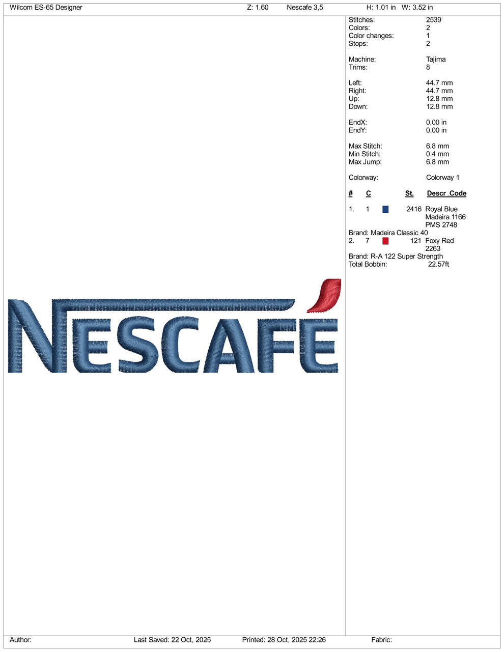 Nescafe Logo Embroidery Design Files - 4 Size's – Online Embroidery Designs