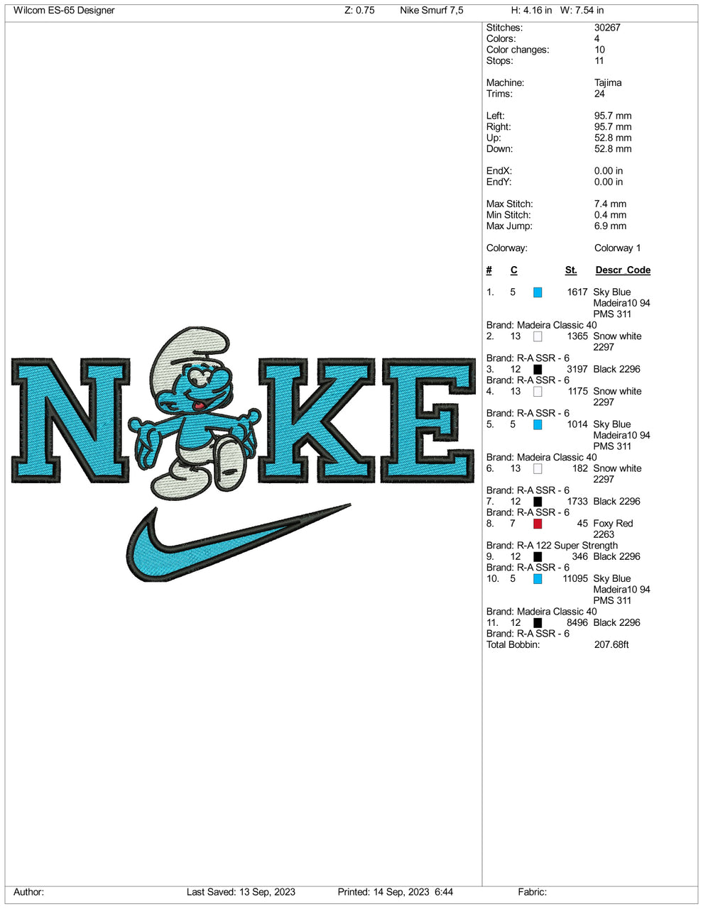 Nike Smurfs Embroidery Design Files - 3 Size's – Online Embroidery Designs