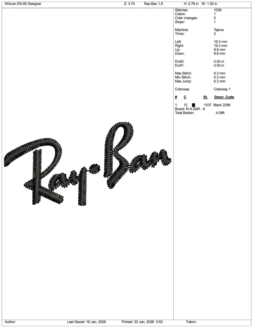 Ray Ban Logo Embroidery Design Files - 4 Size's – Online Embroidery Designs