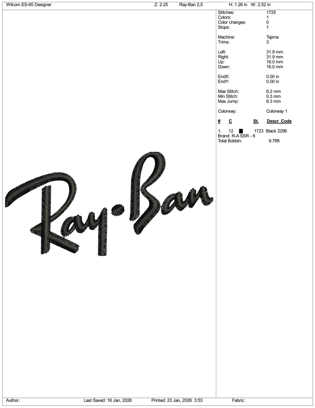 Ray Ban Logo Embroidery Design Files - 4 Size's – Online Embroidery Designs