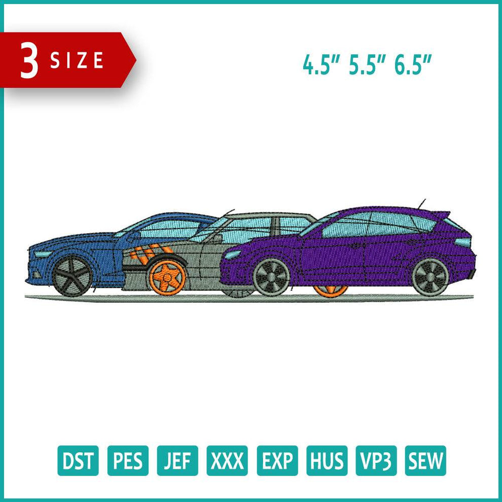 3 Cars Embroidery Design Files - 3 Size's – Online Embroidery Designs