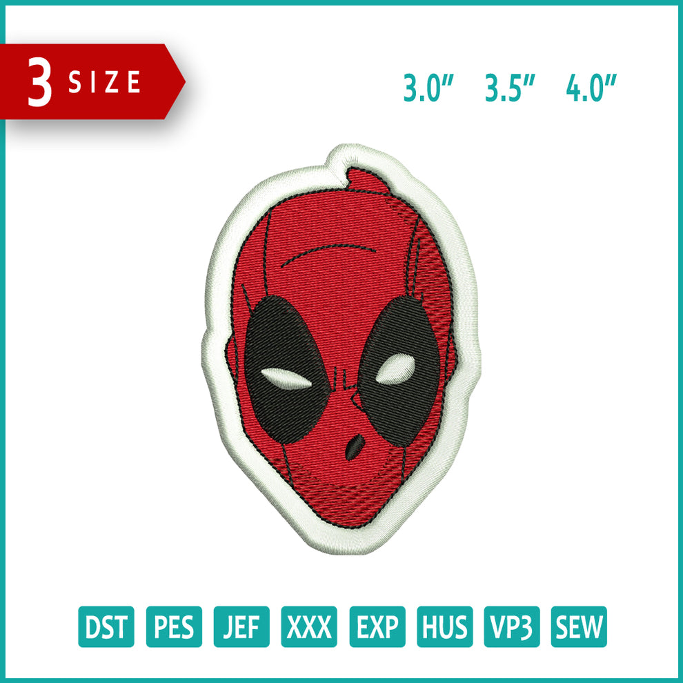 Deadpool Face Embroidery Design Files - 3 Size's – Online Embroidery ...