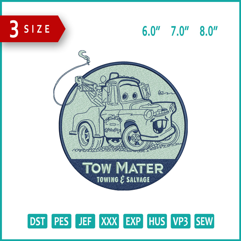 Tow Mater Embroidery Design Files - 3 Size's – Online Embroidery Designs