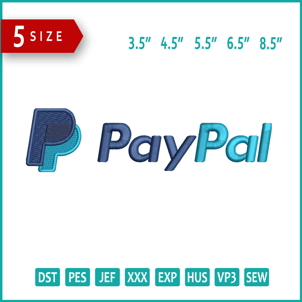PayPal Logo Embroidery Design Files - 5 Size's – Online Embroidery Designs