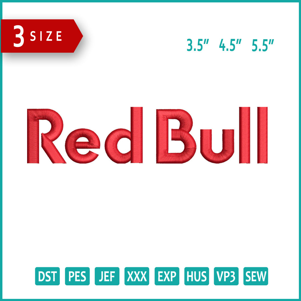 Red Bull Logo v2 Embroidery Design Files - 3 Size's – Online Embroidery ...