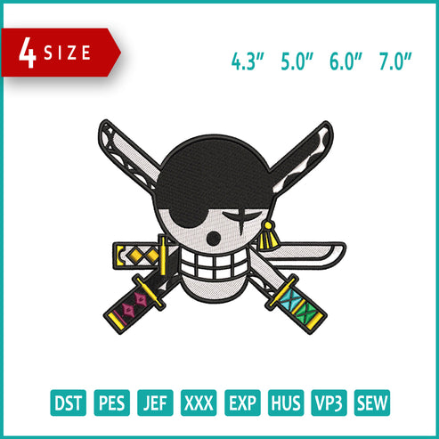 One Piece Zoro Logo Embroidery Design Files - 4 Size's – Online ...