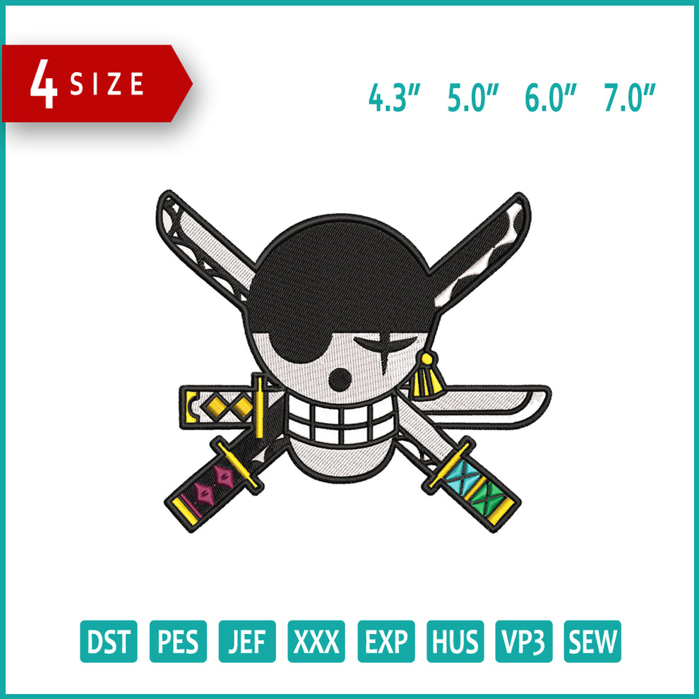 One Piece Zoro Logo Embroidery Design Files - 4 Size's – Online ...