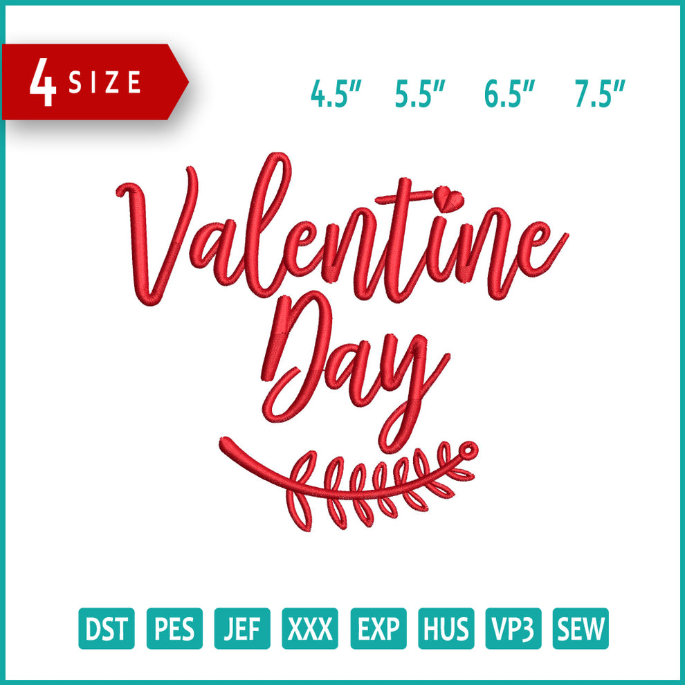 Valentine Day Embroidery Design Files - 4 Size's – Online Embroidery ...