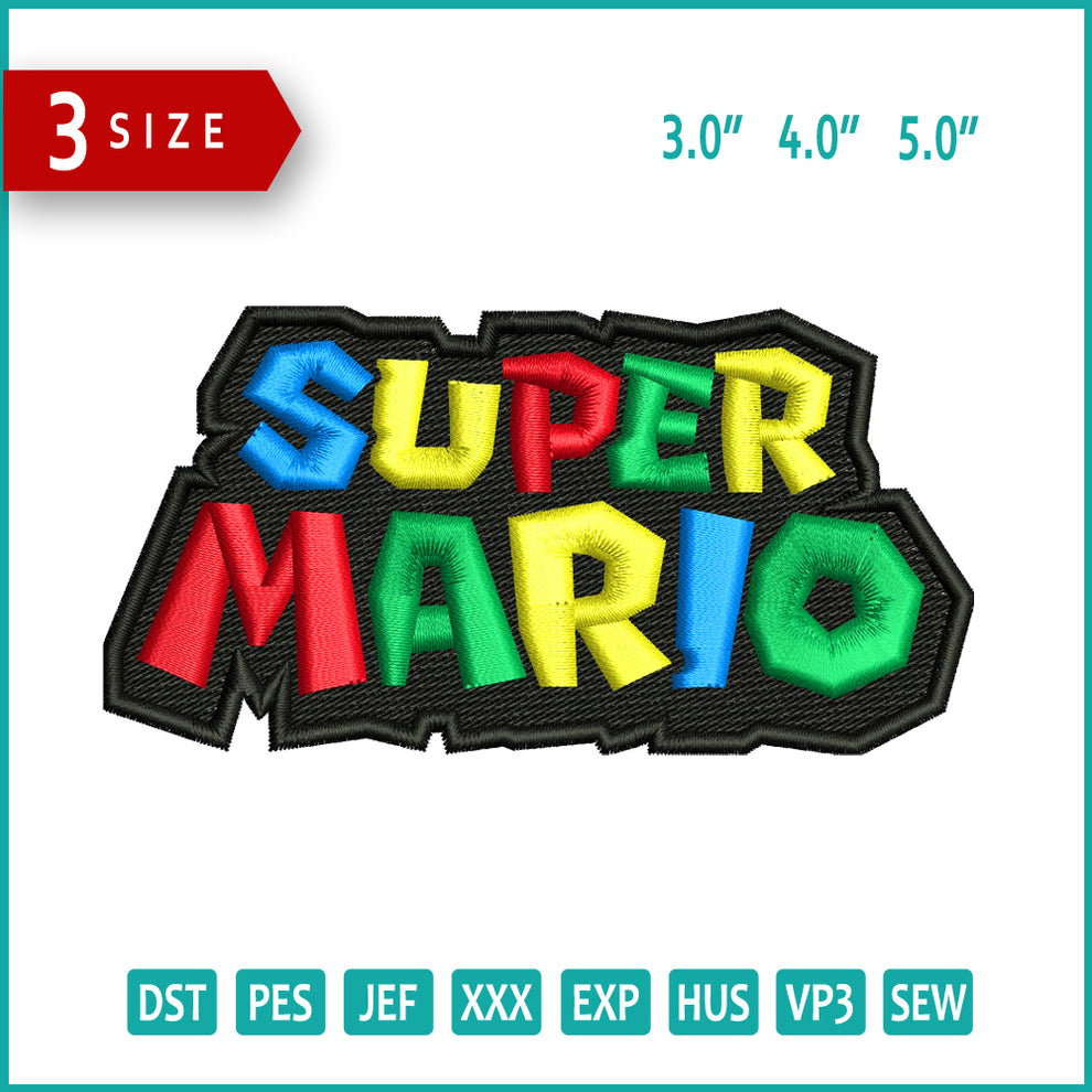 Super Mario Logo Embroidery Design Files - 3 Size's – Online Embroidery ...