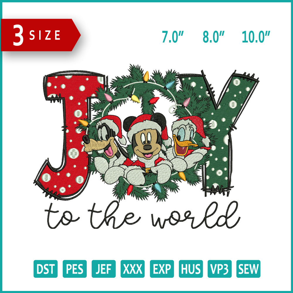 Mickey Mouse Joy To The World Embroidery Design Files - 3 Size's ...