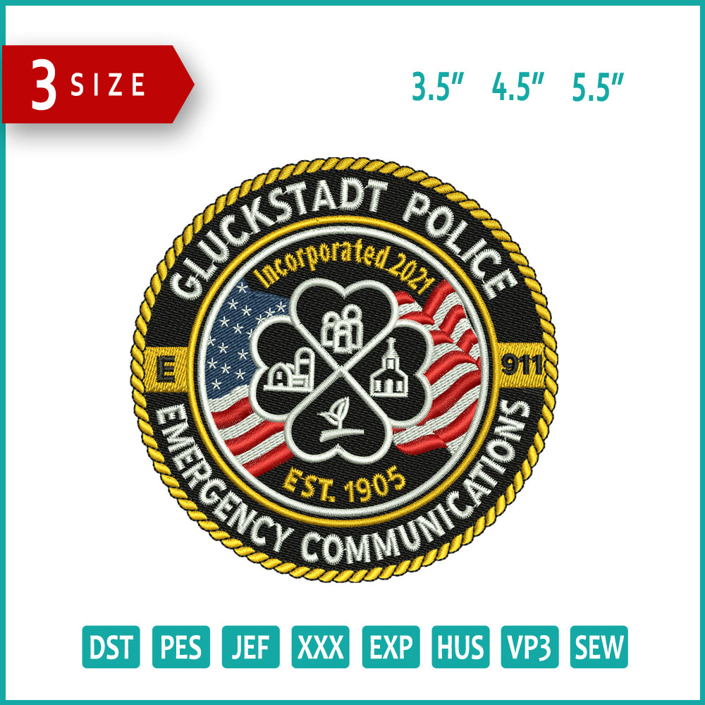 Gluckstadt Police Emergency Embroidery Files - 3 Size's – Online ...