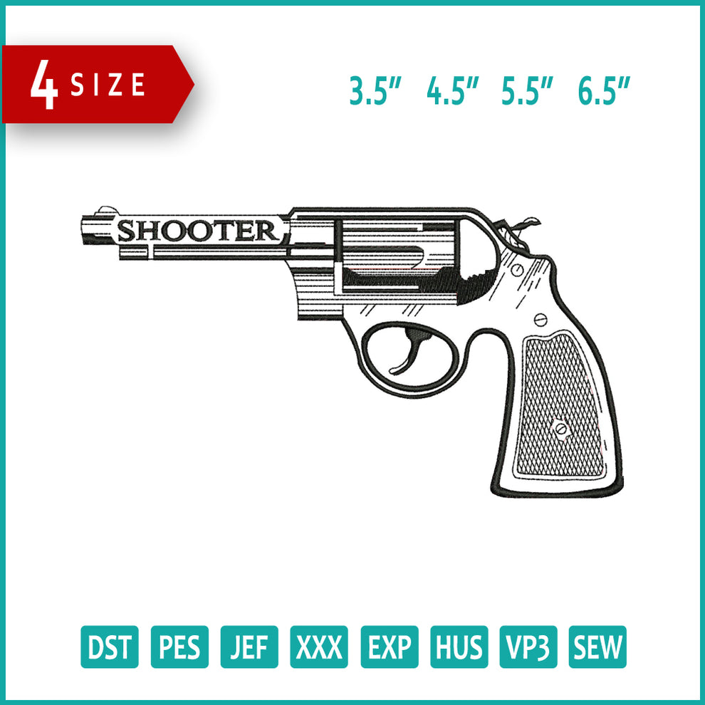 Revolver Gun Embroidery Design Files - 3 Size's – Online Embroidery Designs