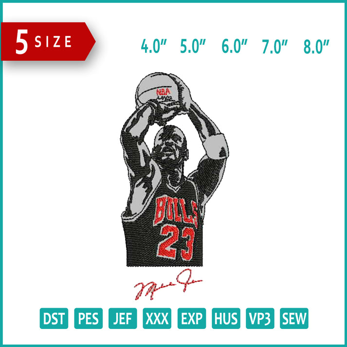 Michael Jordan Embroidery Design Files - 5 Sizes – Online Embroidery ...