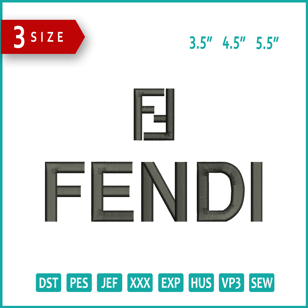 Fendi Logo Embroidery Design Files - 3 Size's – Online Embroidery Designs