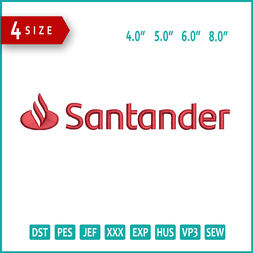 Santander Logo Embroidery Design Files - 4 Size's – Online Embroidery ...