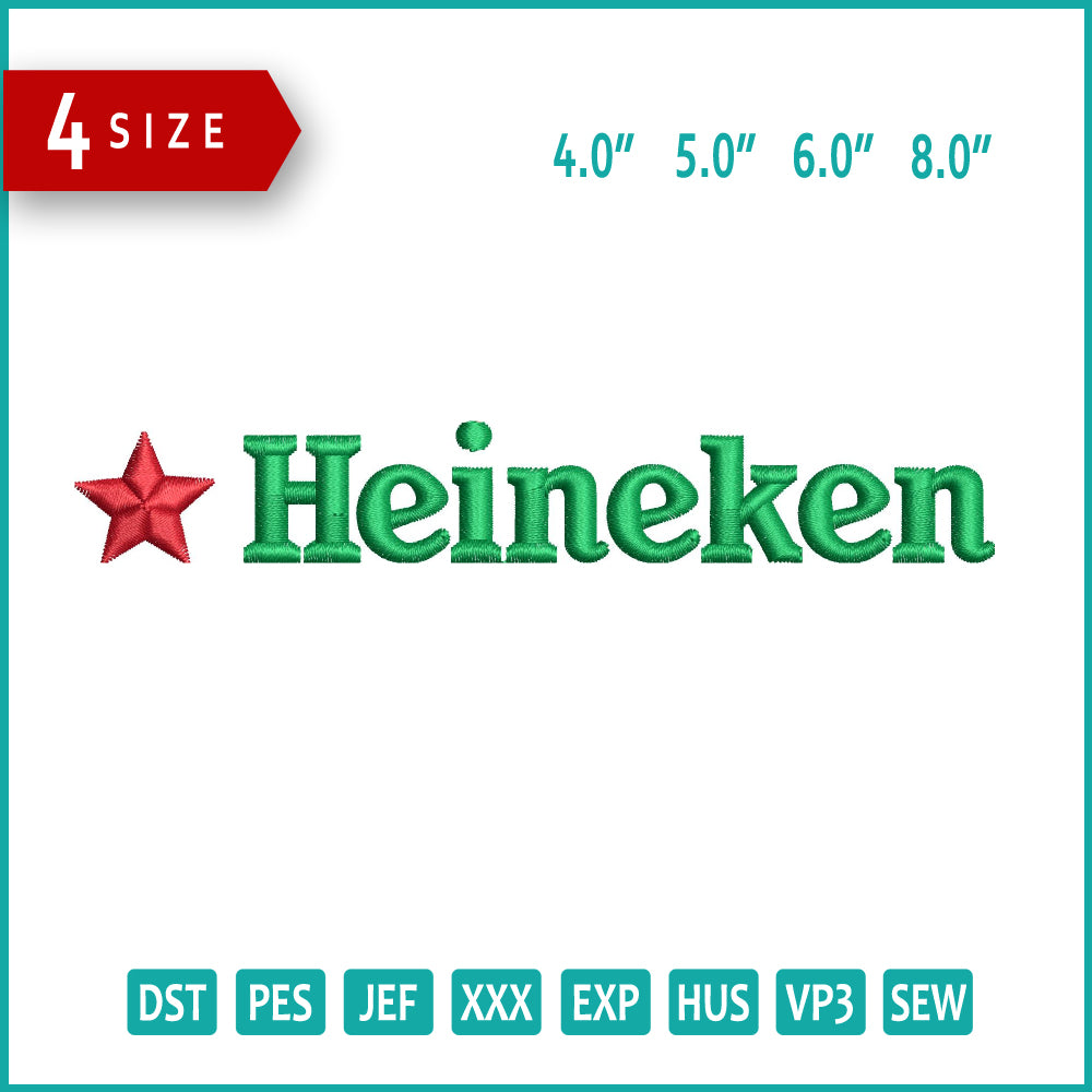 Heineken Logo Embroidery Design Files - 3 Size's – Online Embroidery ...