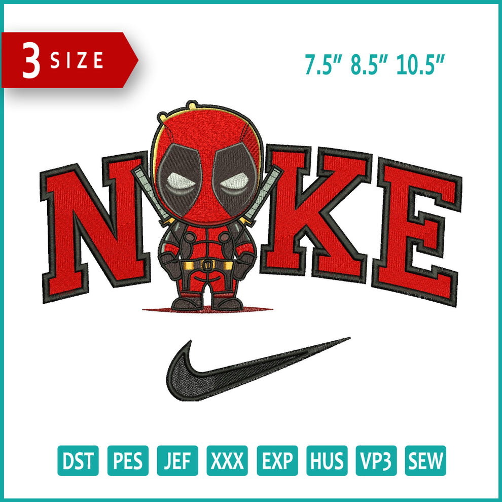 Nike Chibi Deadpool Embroidery Design Files - 3 Size's – Online ...
