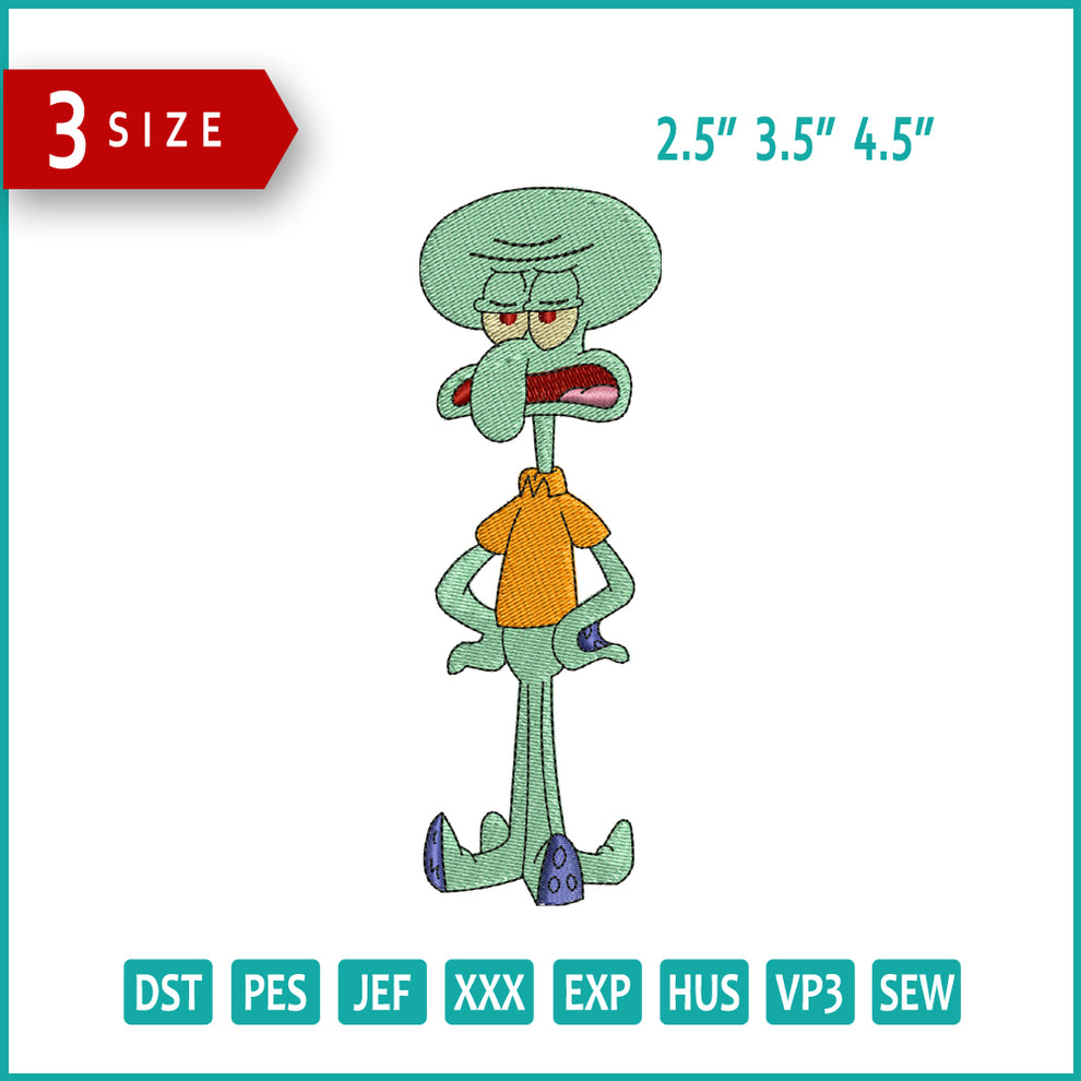 Squidward Embroidery Design Files - 3 Size's – Online Embroidery Designs