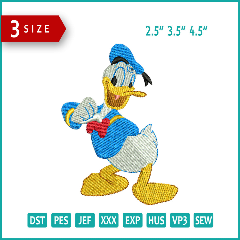 Donald Duck Embroidery Design Files - 3 Size's – Online Embroidery Designs
