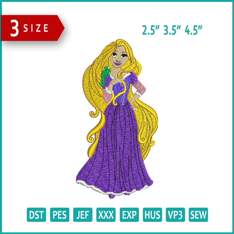 Rapunzel v3 Embroidery Design Files - 3 Size's – Online Embroidery Designs