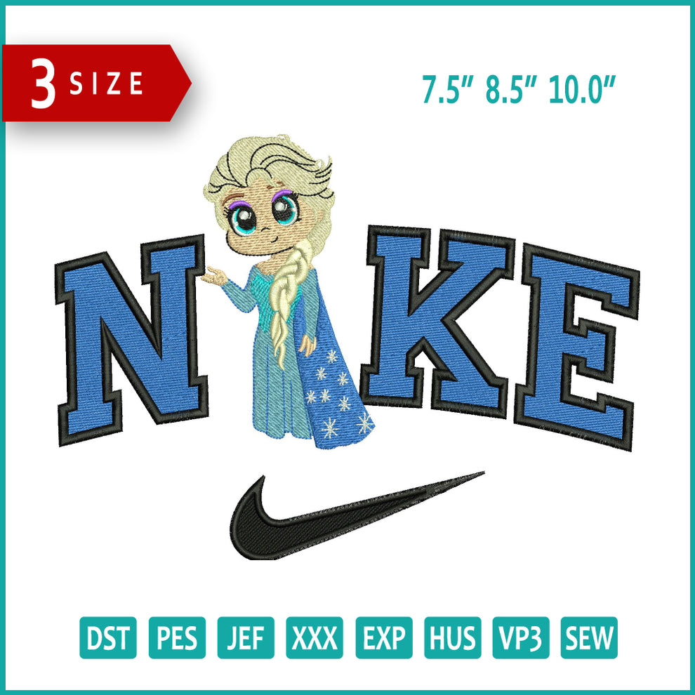 Nike Chibi Elsa Embroidery Design Files - 3 Size's – Online Embroidery ...