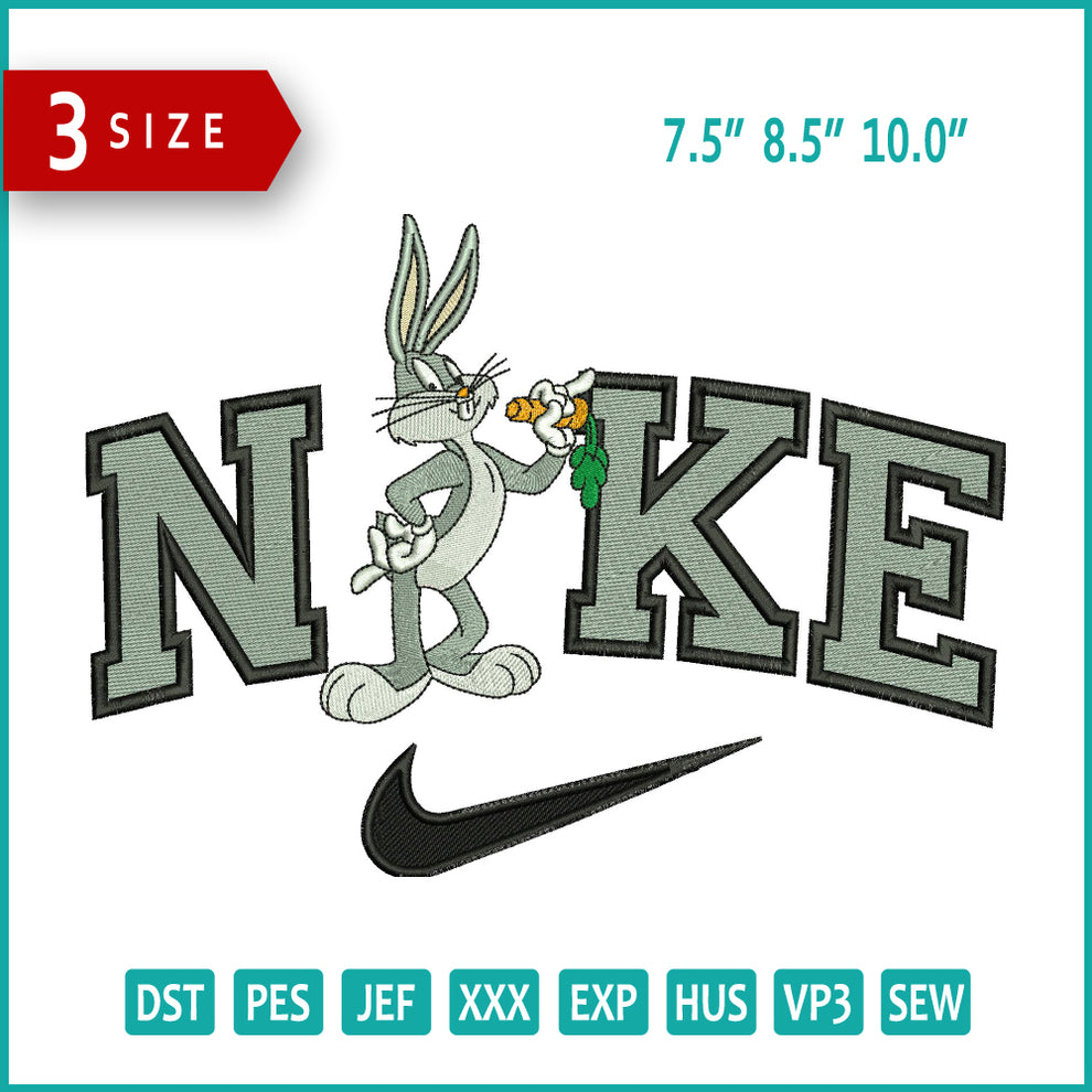 Nike Bugs Bunny Embroidery Design Files - 3 Size's – Online Embroidery ...