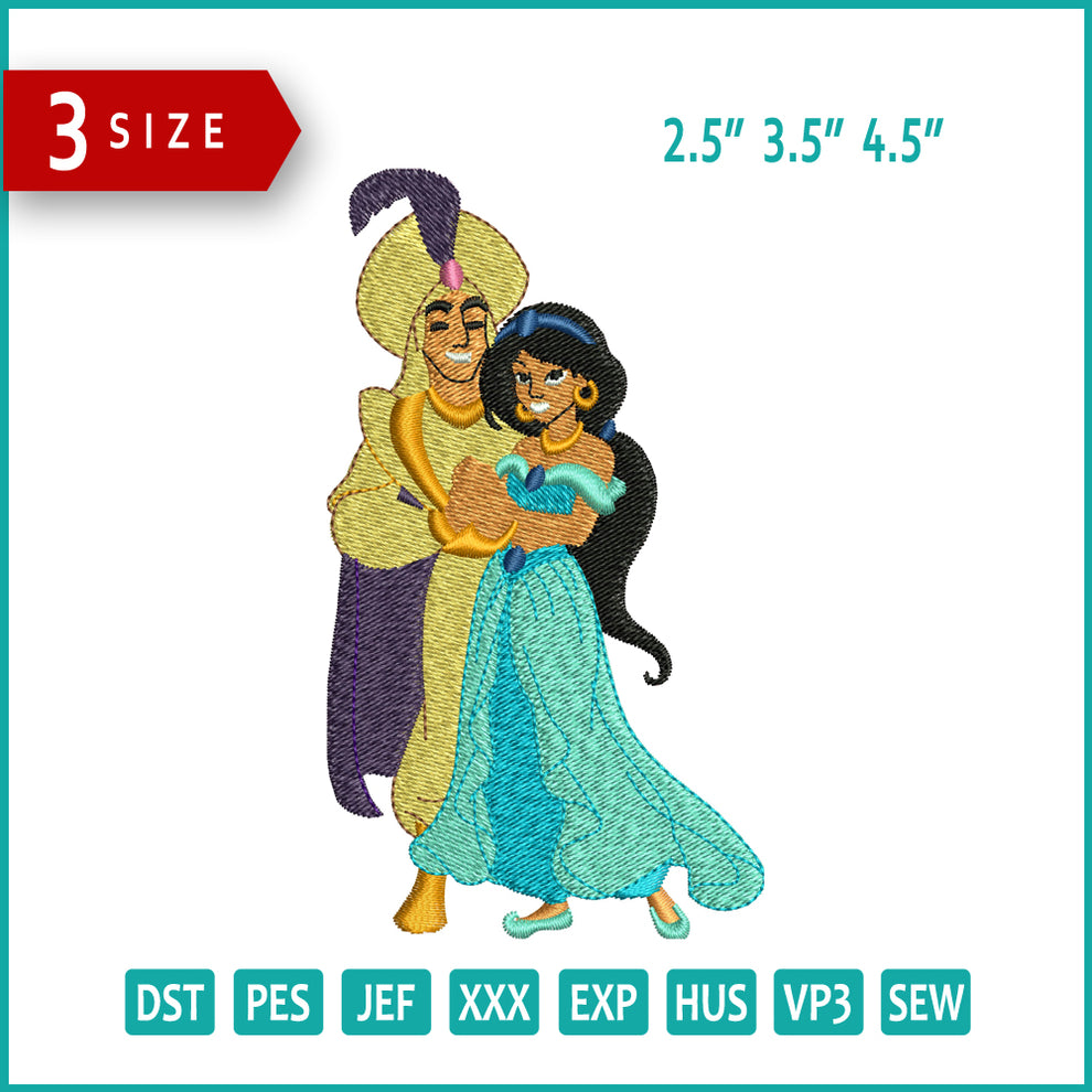 Aladdin & Jasmine Embroidery - 3 Size's – Online Embroidery Designs