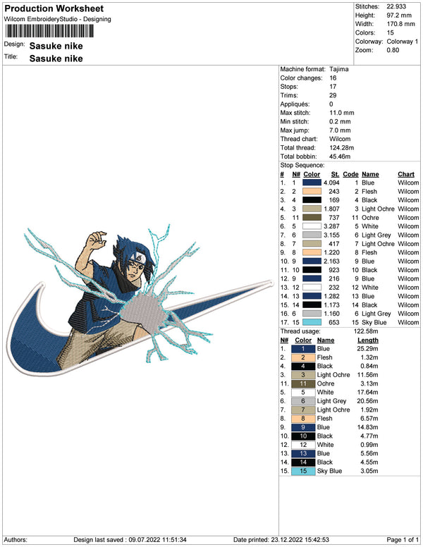 Sasuke Uchiha Swoosh v11 Embroidery Design Files - 1 Size – Online ...