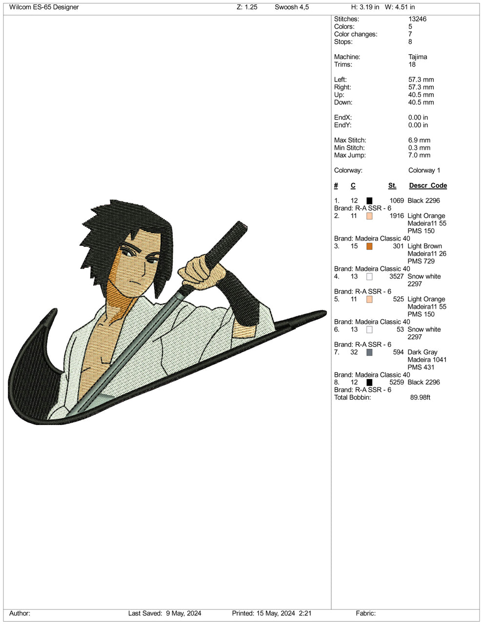 Sasuke Uchiha Swoosh Embroidery Design Files - 3 Sizes – Online ...