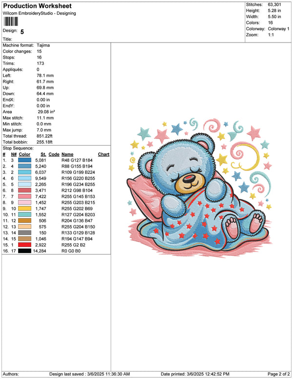 Teddy Bear Sleeping Embroidery Design Files - 7 Size's – Online ...