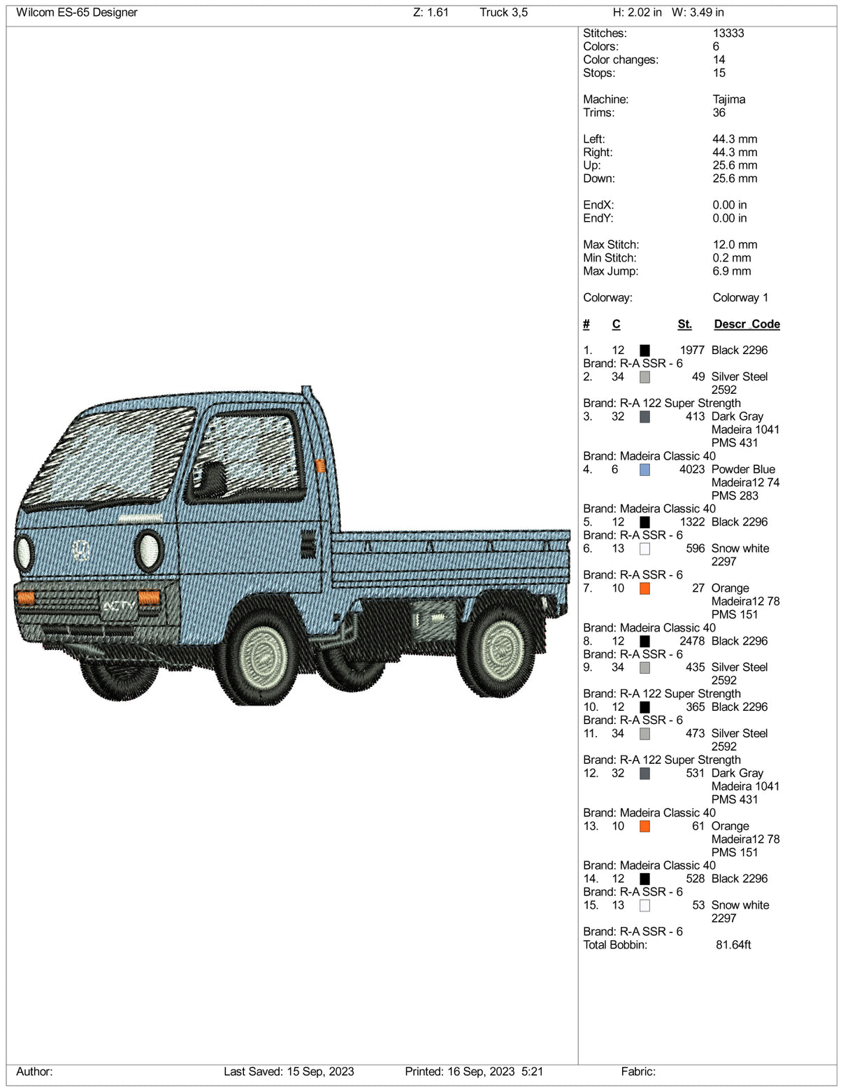Honda Acty Embroidery Design Files - 3 Size's – Online Embroidery Designs